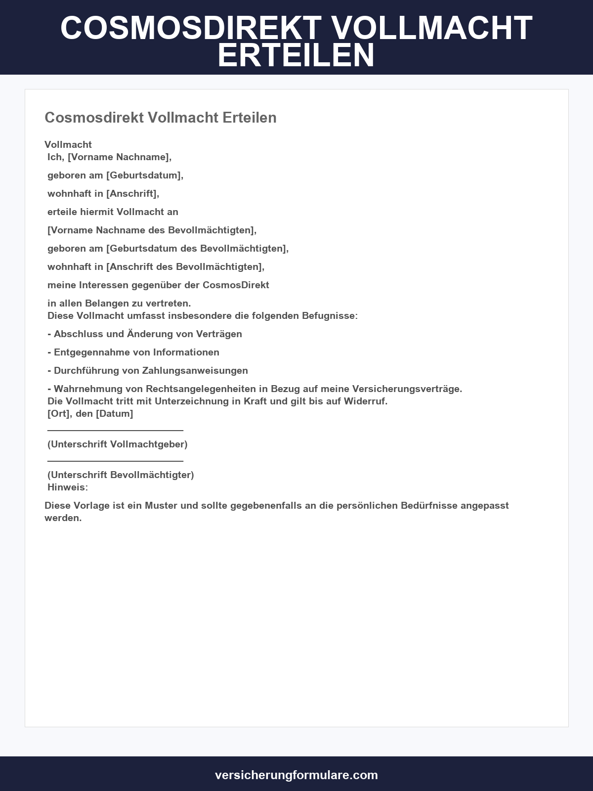 Cosmosdirekt Vollmacht Erteilen